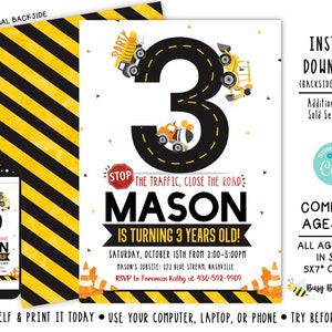 Construction Birthday Invitation Backhoe Construction Invite ...