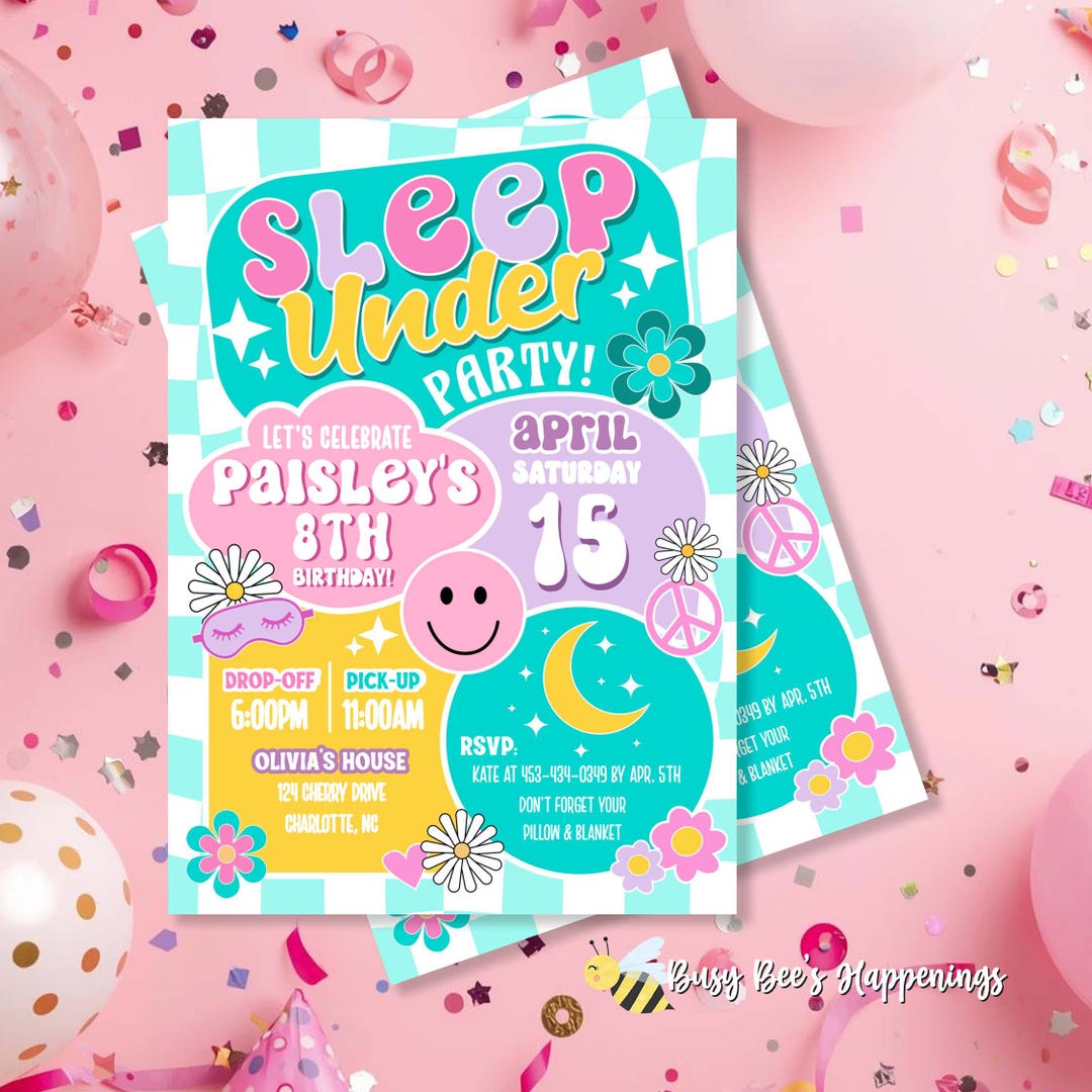 Editable Sleep Under Birthday Party Invitation: Tween Pajama Party ...