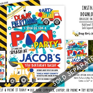Construction Pool Party Invitation: Backhoe, Dump Truck (editable) - Etsy