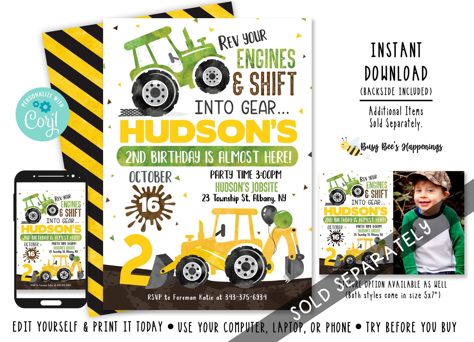 Backhoe Birthday Favor Tags Tractor Birthday Favor Tags - Etsy