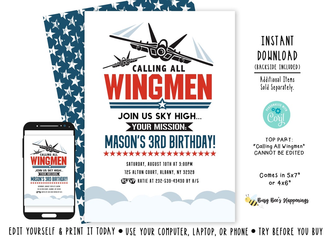 Fighter Jet Birthday Invite Fighter Jet Party Flying Birthday Invite ...