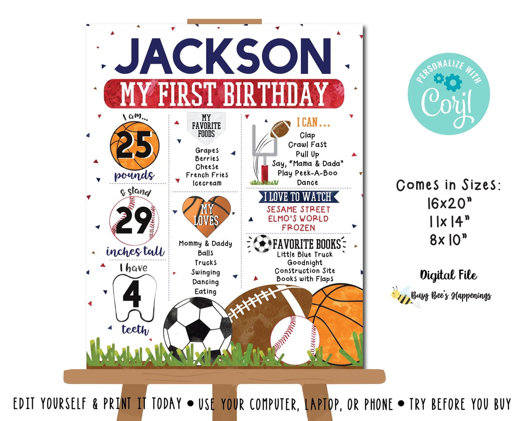 Sports Milestone Sign Sports Birthday Sports Stats Poster Sports First ...