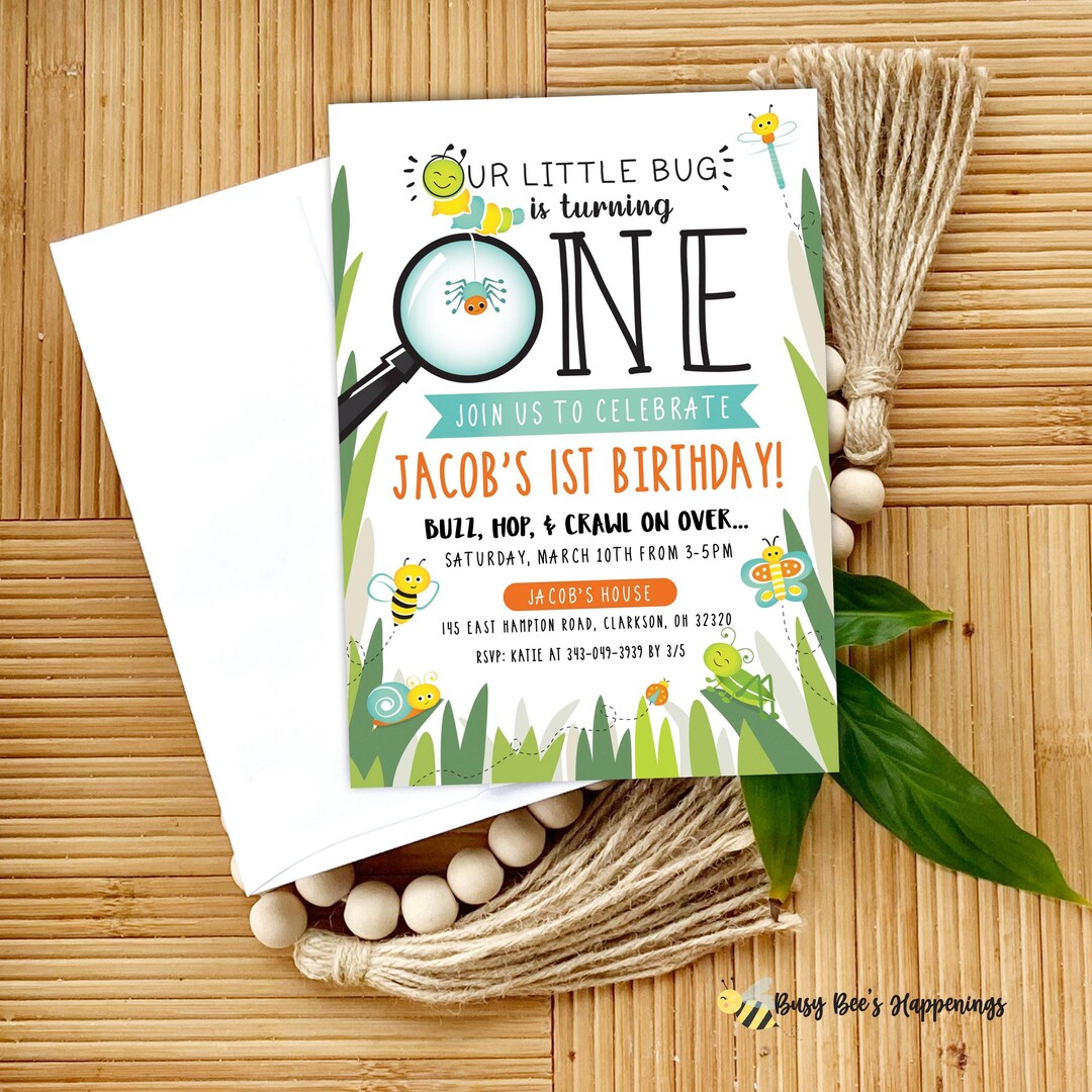 Bug First Birthday Invitation, Nature Theme (digital Download) - Etsy