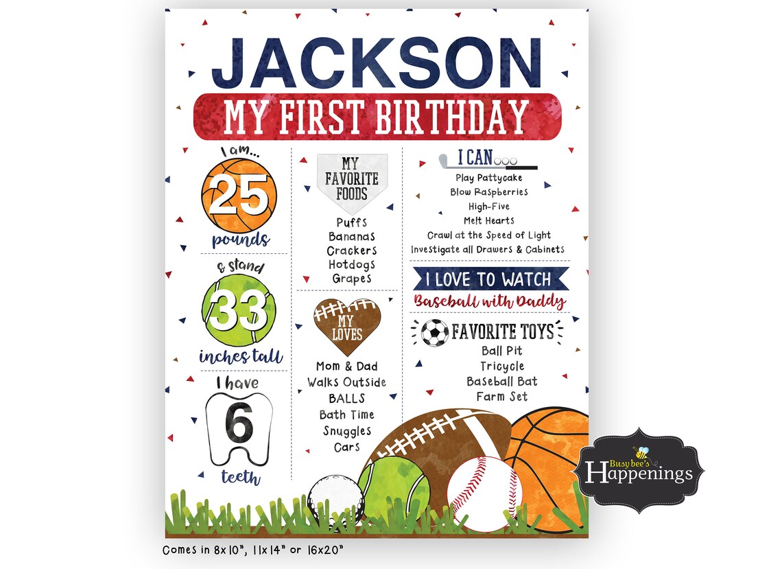 Sports Milestone Sign Sports Birthday Sports Stats Poster - Etsy