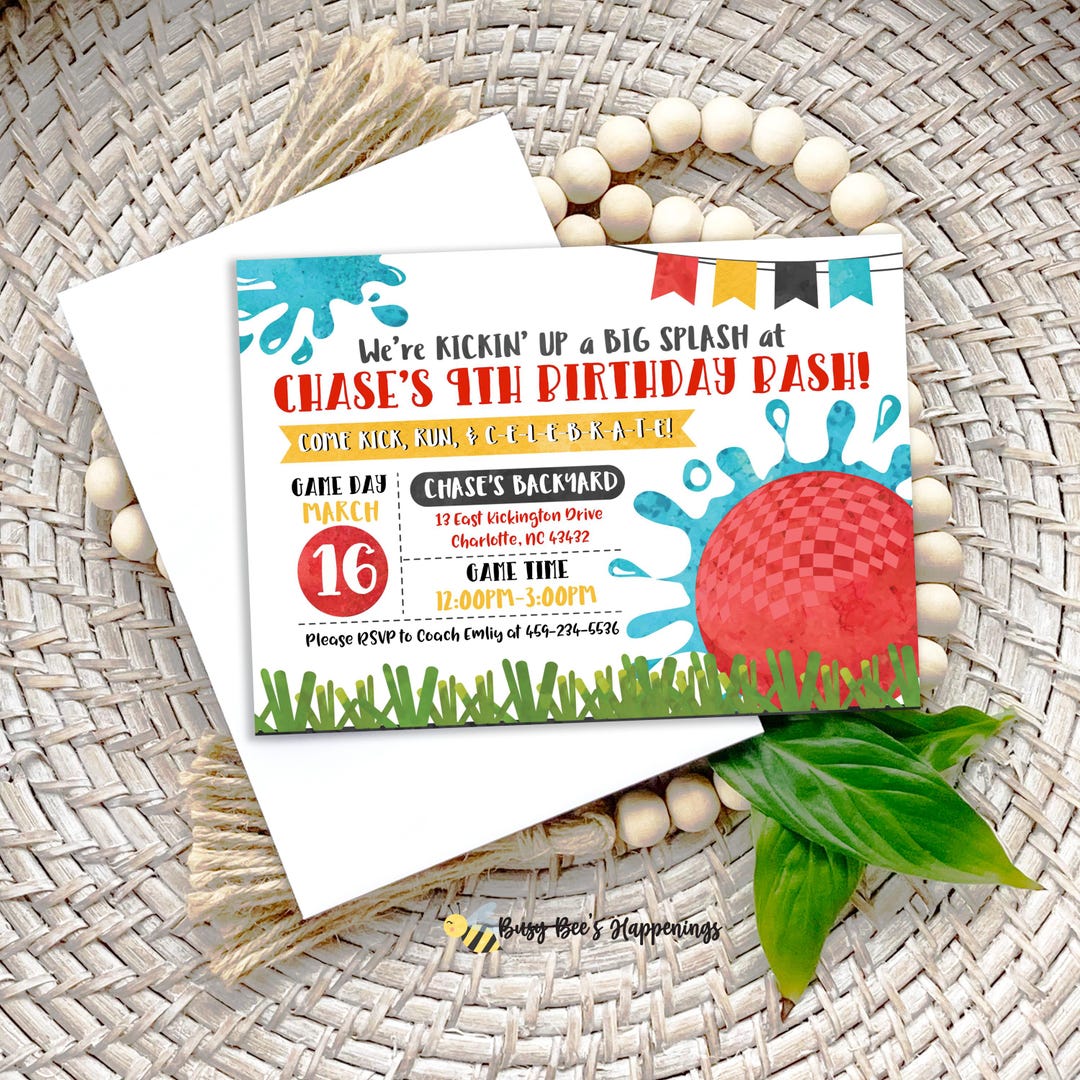 Water Kickball Birthday Invitation, Outdoor Dodge Ball Birthday ...