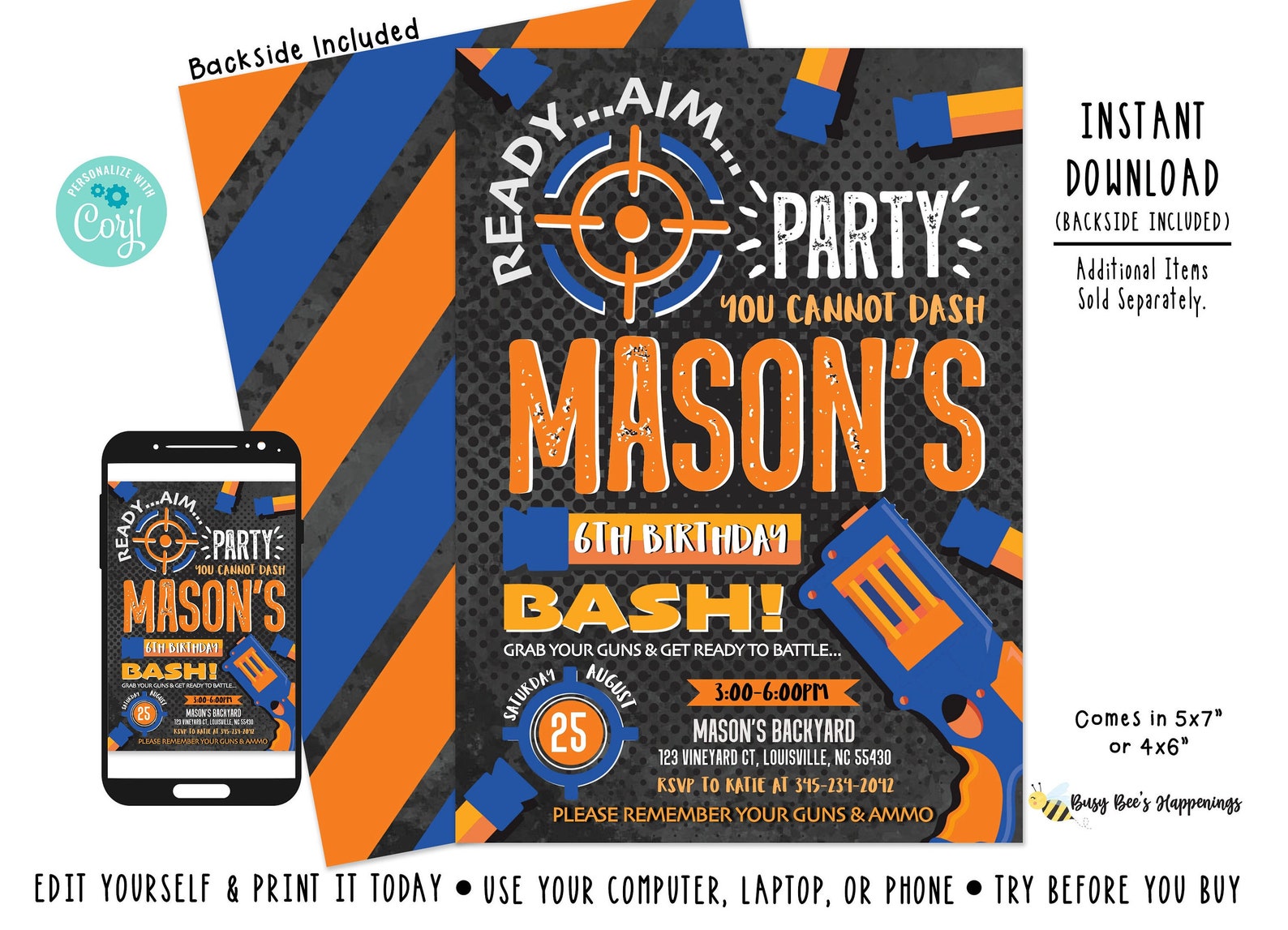 Dart Guns Birthday Invitation Darts Invitation Dart Guns Party - Etsy