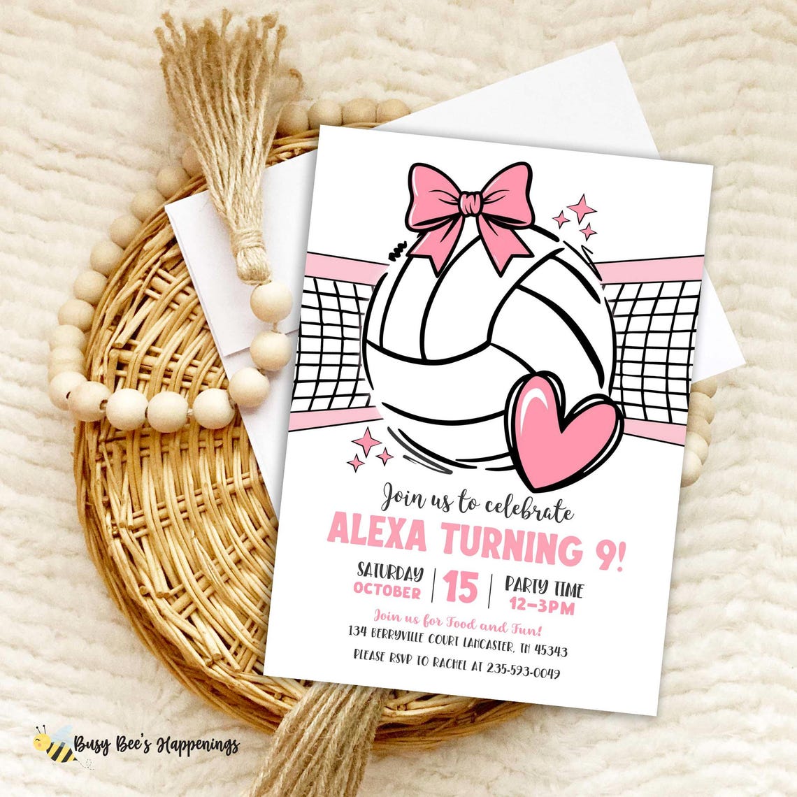 Girls Volleyball Birthday Invitation: Sporty Coquette Theme (digital ...