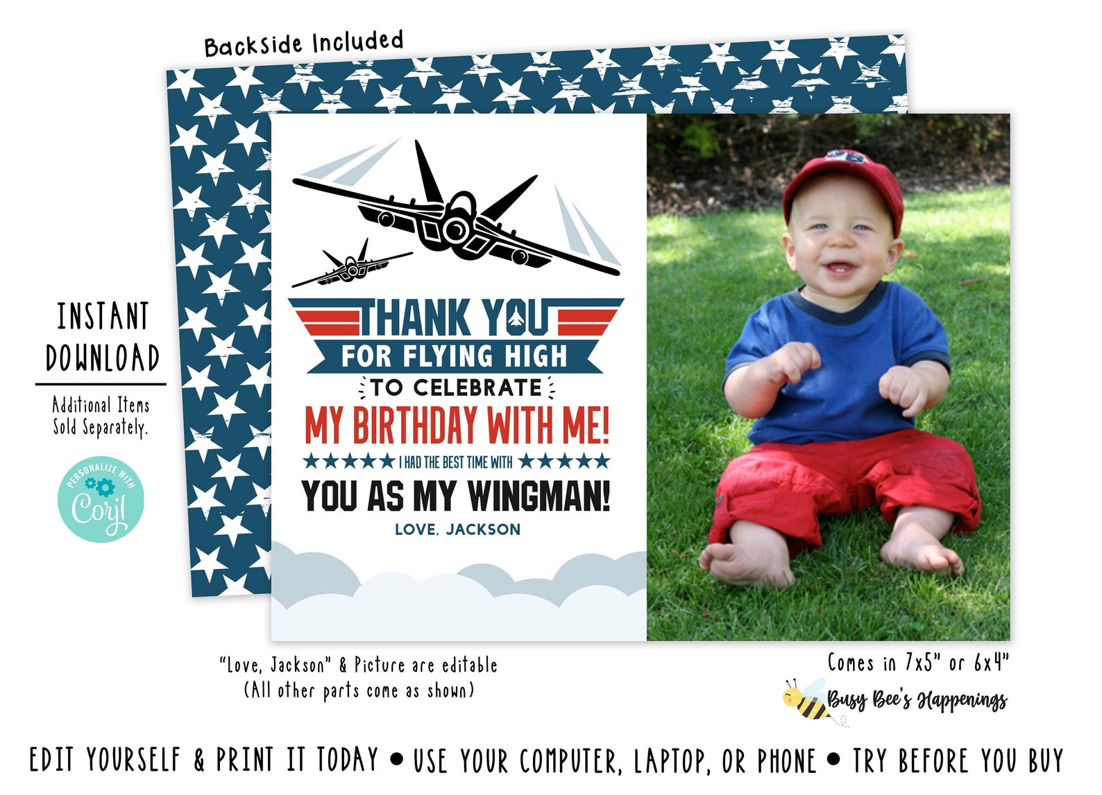 Fighter Jet Birthday Thank You Note: Airplane Pilot Party (printable ...