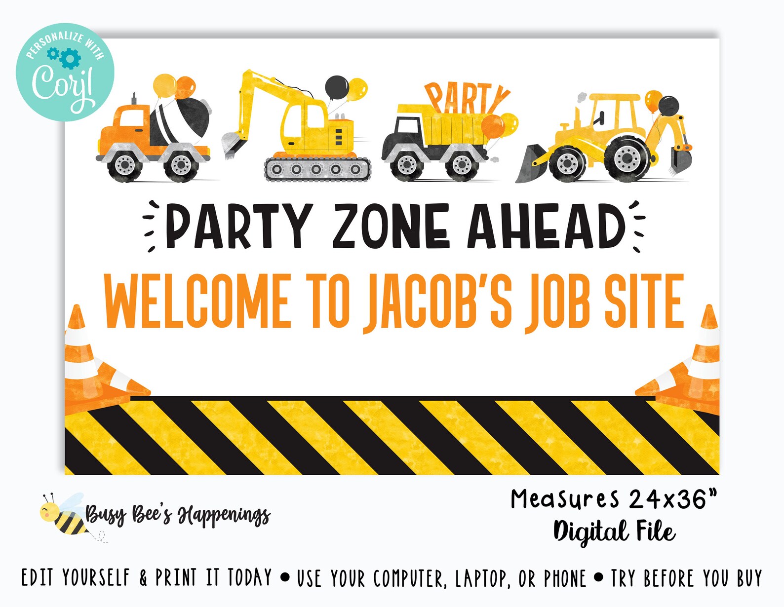 Construction Birthday Banner Caution Construction Zone Banner ...