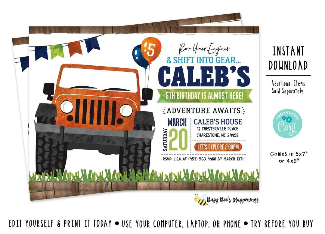 4x4 Birthday Invitation Orange Truck Birthday Invitation Off-road ...