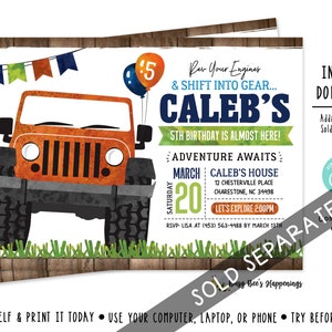 OFF ROAD TRUCK Birthday Invitation Four Wheeler Invite 4x4 Birthday ...