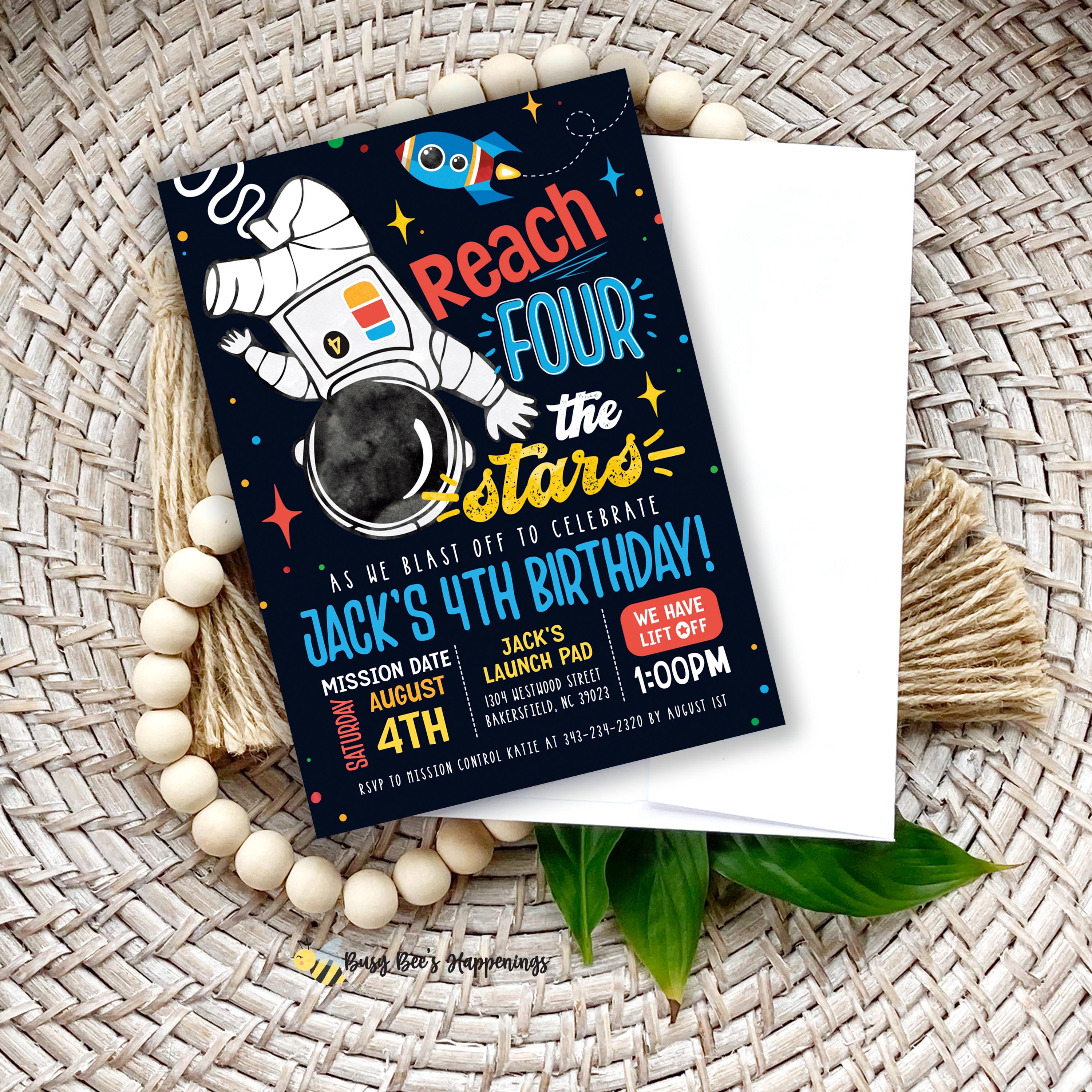 Outer Space 4th Birthday Invitation: Astronaut Party (digital Download ...