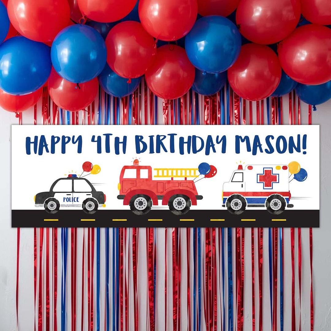 First Responders Birthday Banner: Firetruck, Police, Ambulance (digital ...