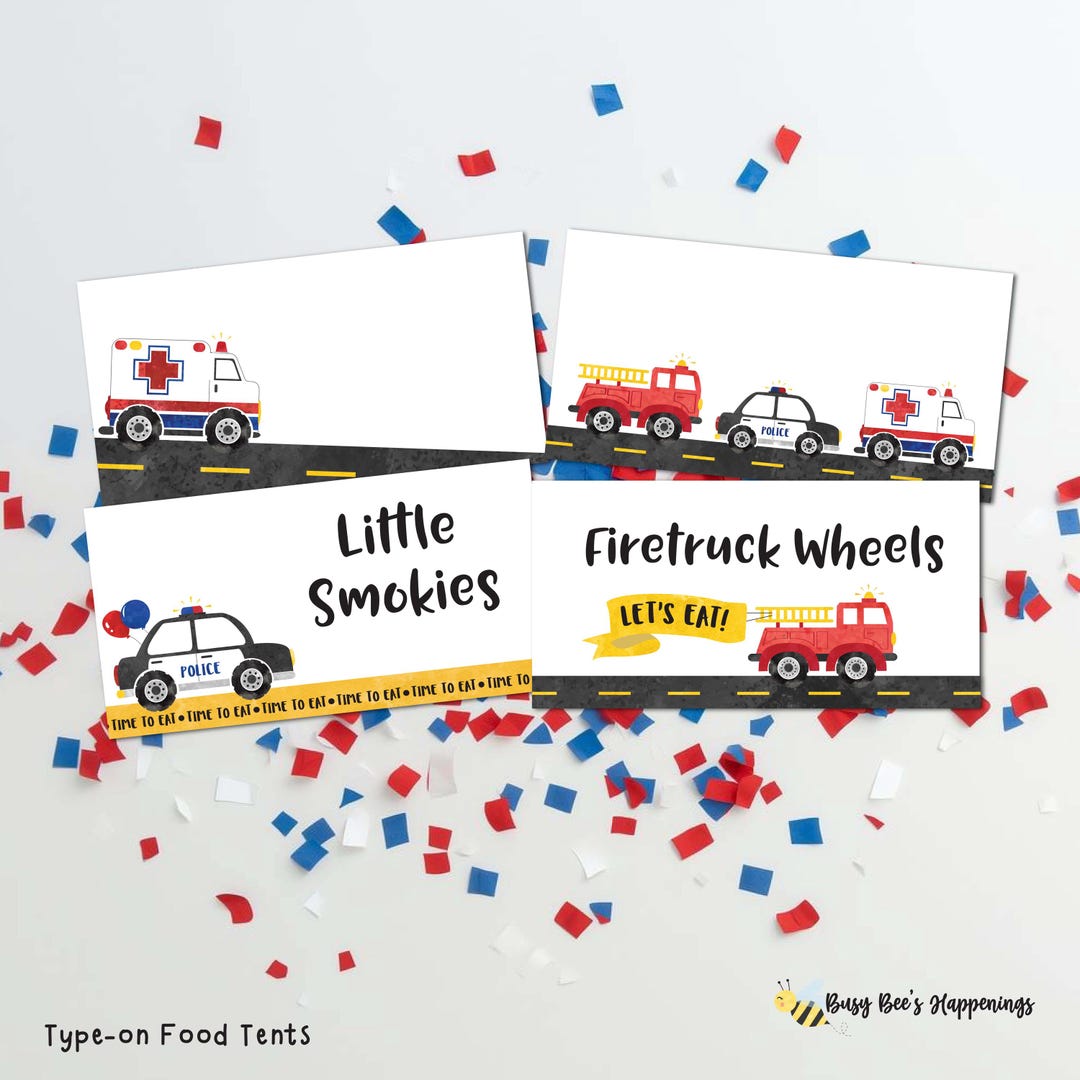 First Responders Birthday Food Tents: Emergency Vehicle Labels (digital ...