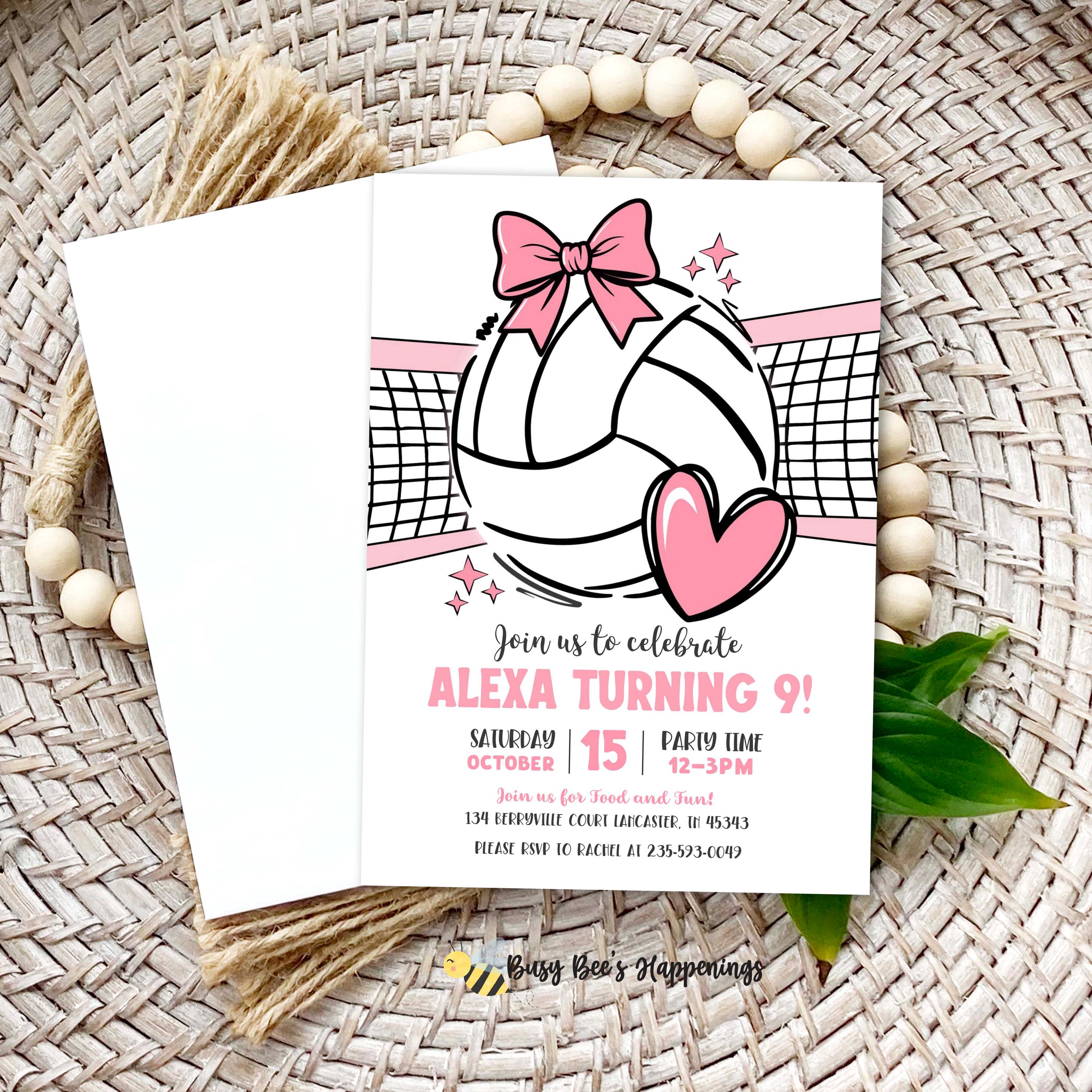 Girls Volleyball Birthday Invitation: Sporty Coquette Theme (digital ...