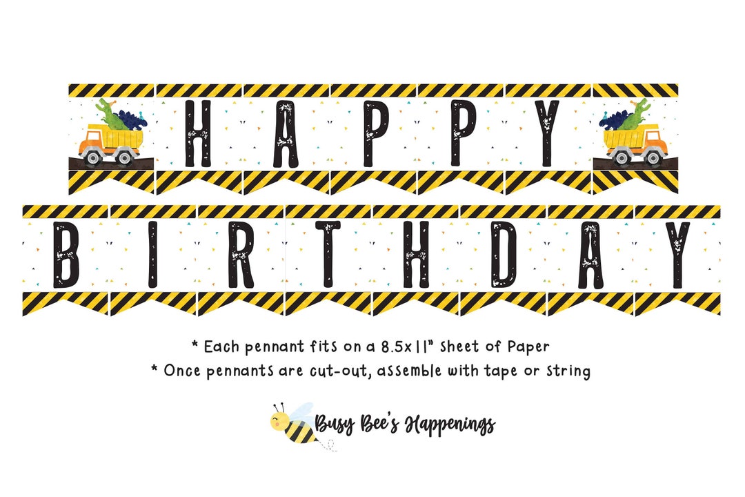 Dinosaur Construction Birthday Banner (digital File) T-rex Stegasaurus ...