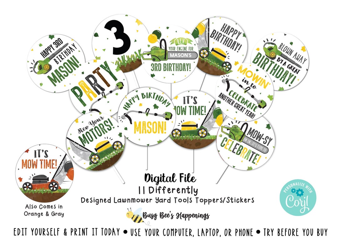 Lawn Mower Cupcake Toppers Push Mower Cupcake Topper Yard Tools Cupcake ...