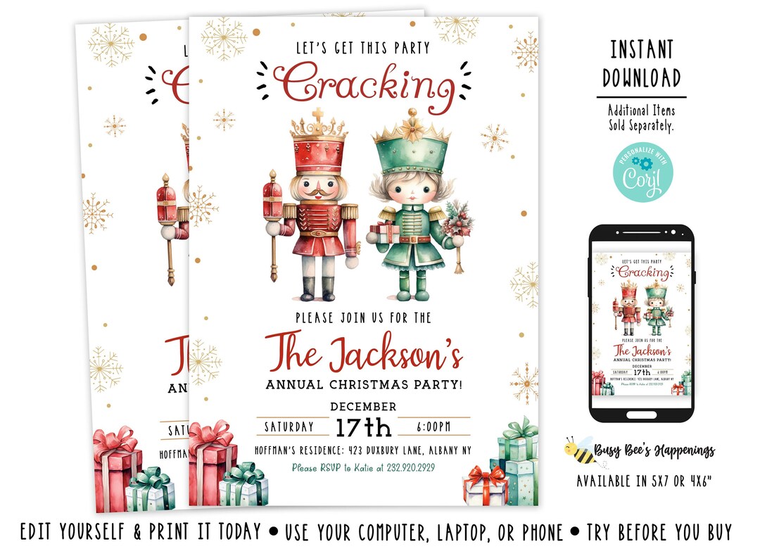 Nutcracker Christmas Party Invite Editable Nutcracker Holiday - Etsy