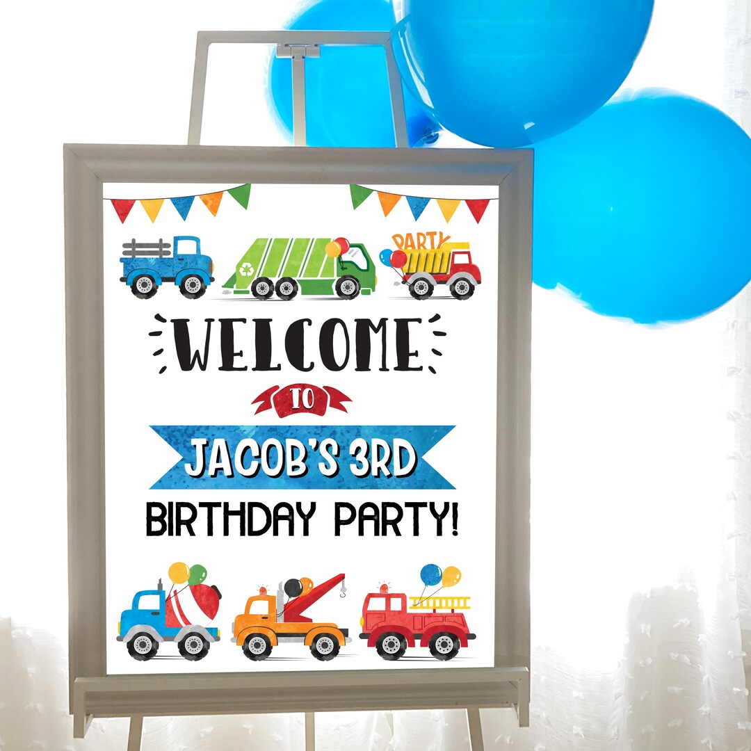 Transportation Birthday Welcome Sign: Editable Truck Banner (digital ...