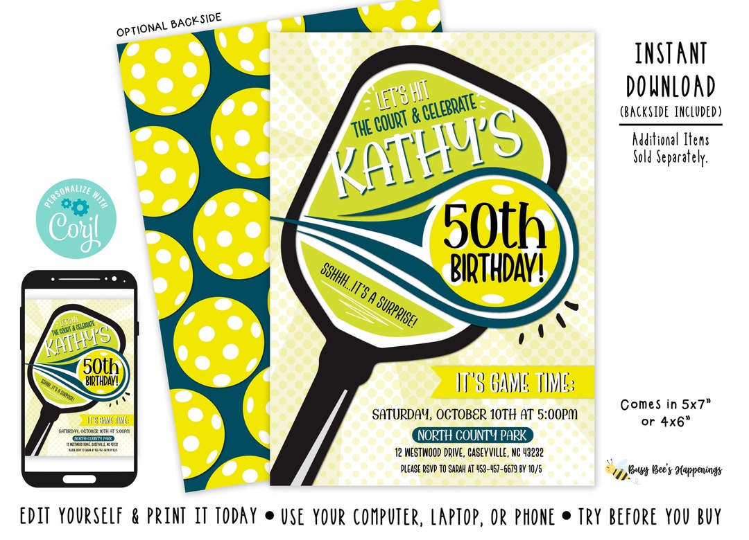 Pickleball Birthday Invitation Pickleball Invitation Pickleball Party ...