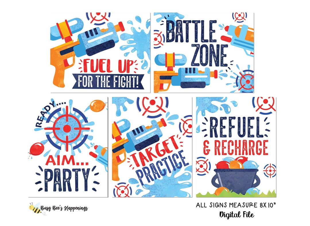 Water Guns Party Signs Water Party Signs Water Fight Signs Water ...