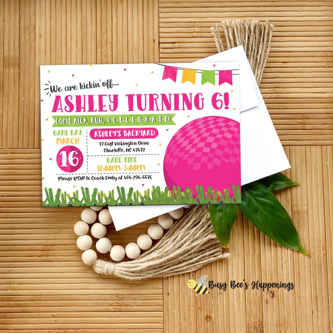 Pink Kickball Birthday Invitation: Editable Sports Party, Dodgeball ...
