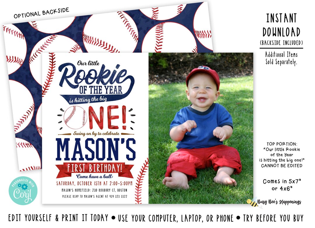 Baseball Birthday Invitation Rookie of the Year Invitation Little ...