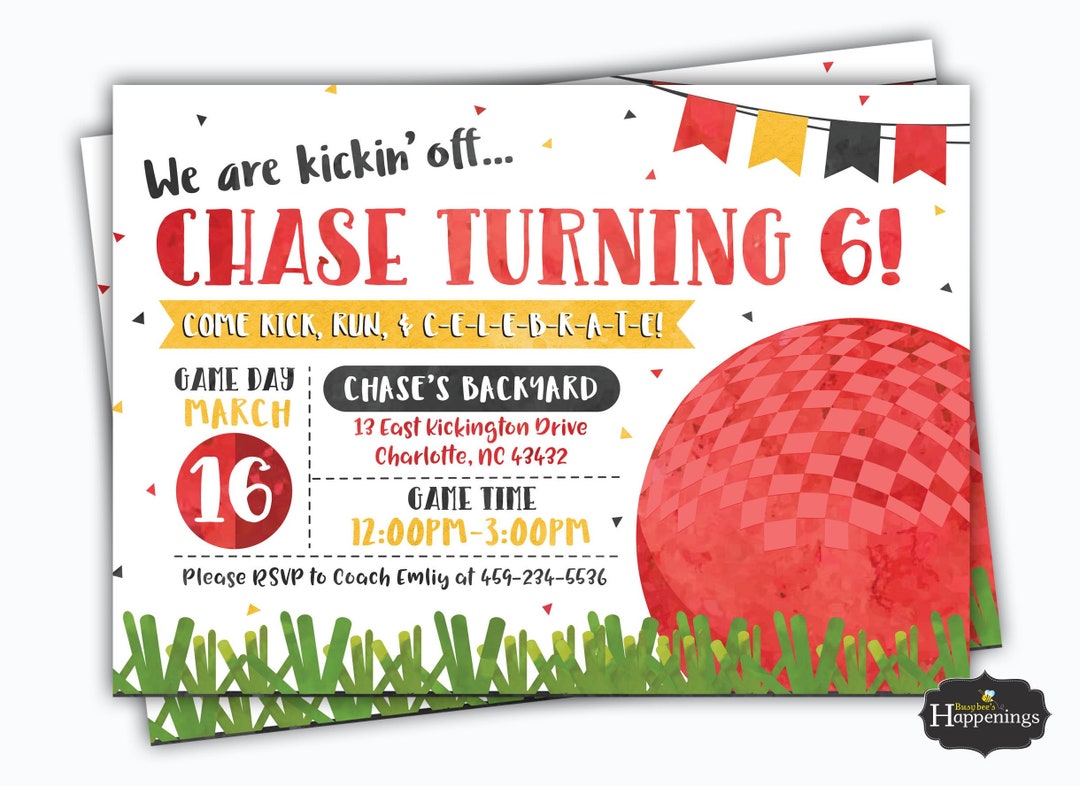 Kickball Birthday Invitation Dodge Ball Birthday Invitation Kick Ball ...