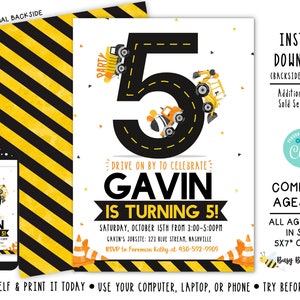 Construction Birthday Invitation Backhoe Construction Invite ...