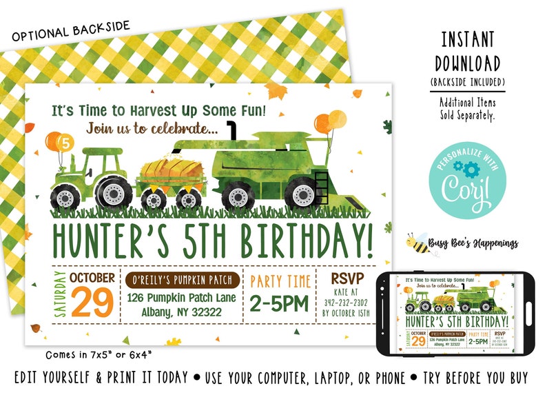 Tractor Birthday Invitation Tractor Invite Tractor Party - Etsy