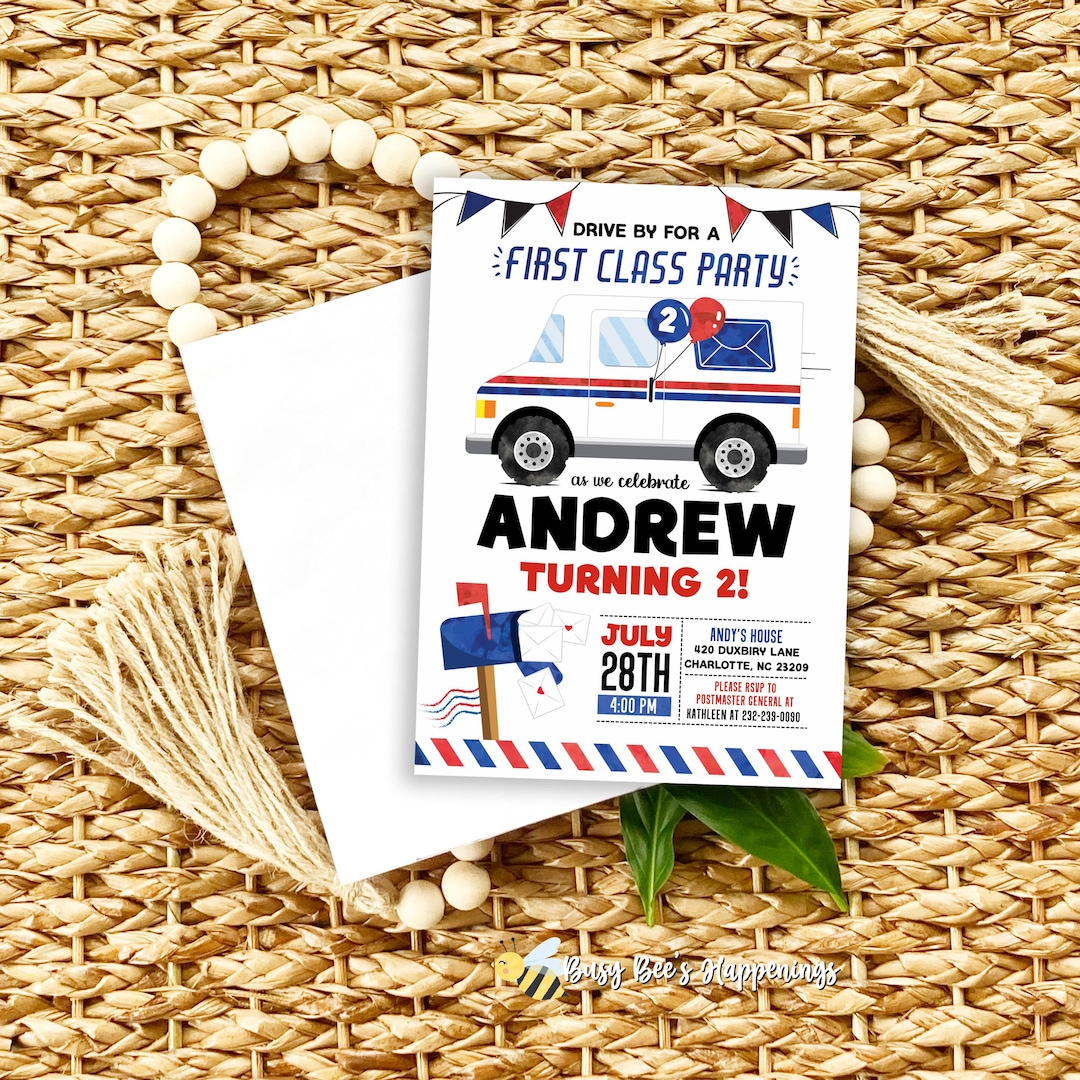 Mail Truck Birthday Party Invite: Editable Mailman Invitation (digital ...