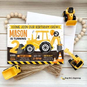 Construction Birthday Invitation, Editable Backhoe Party Invite ...