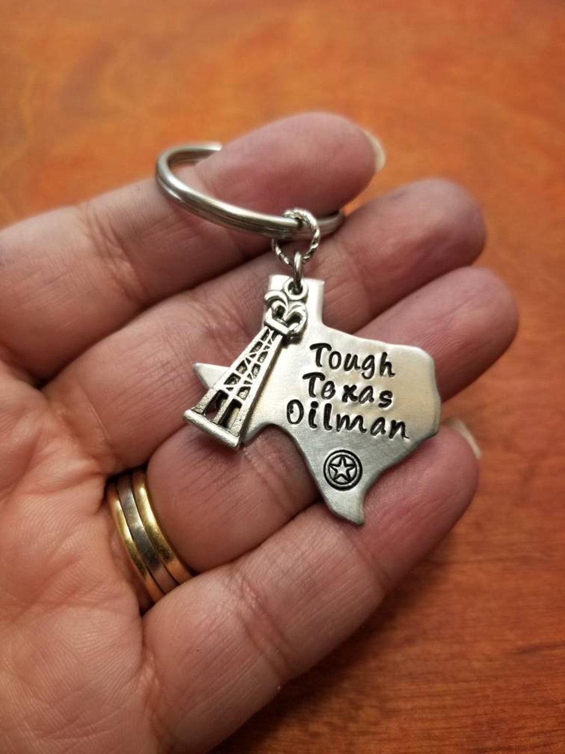 Texas Oilfield Key Chain, Tough Texas Oilman, Oil Derrick Key Chain ...