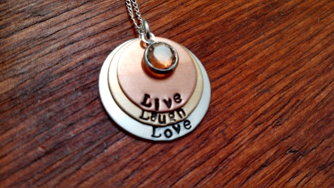 Live Laugh Love, Inspirational Necklace, Live, Laugh, Love, Birthstone ...