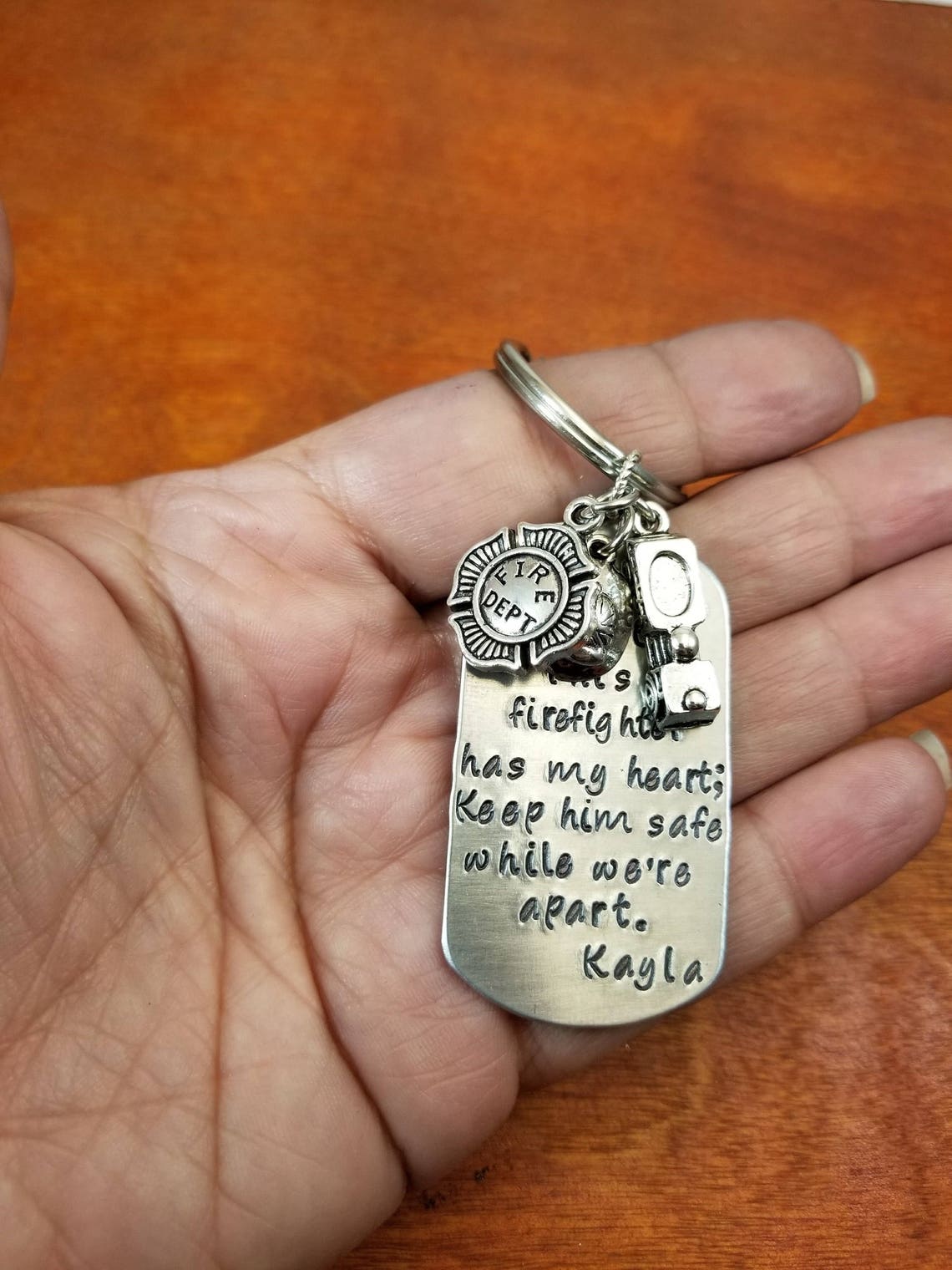 Firefighter Key Chain First in Last Out Keep Him Safe Hero | Etsy