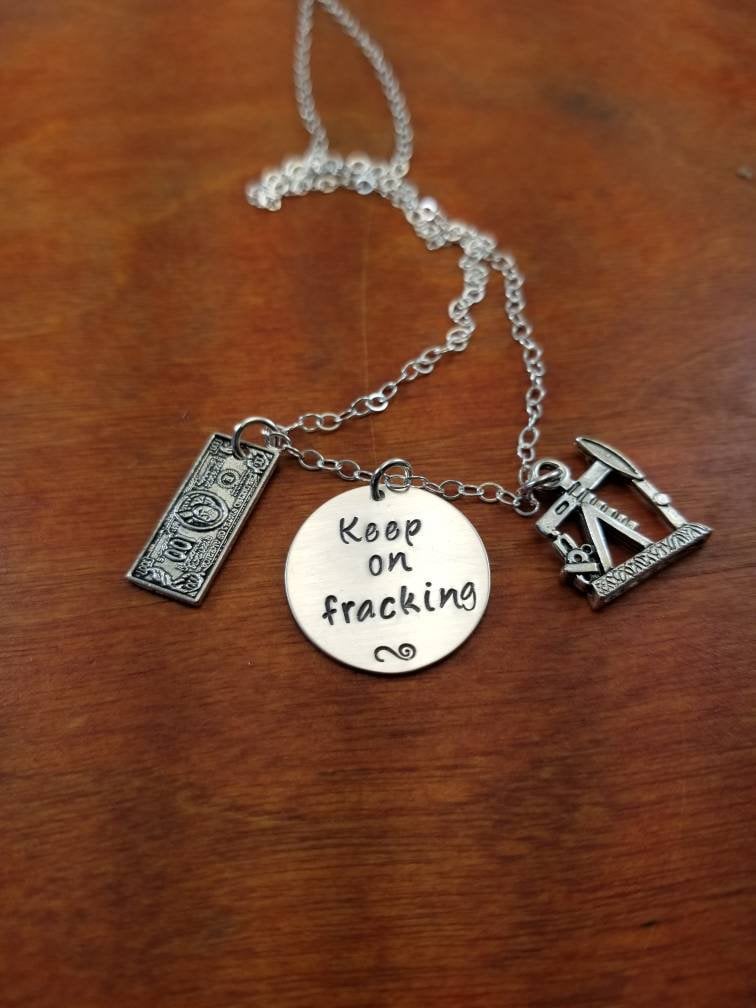 Keep on fracking oilfield necklace Oilfield jewelry Oil rig | Etsy