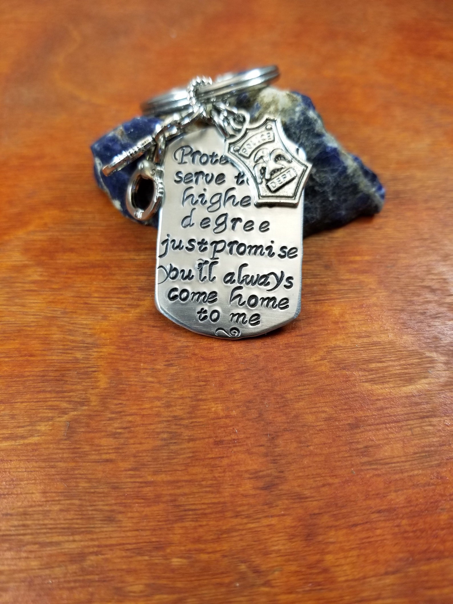 Hand Stamped Police Officer Key Chain Protect and Serve | Etsy