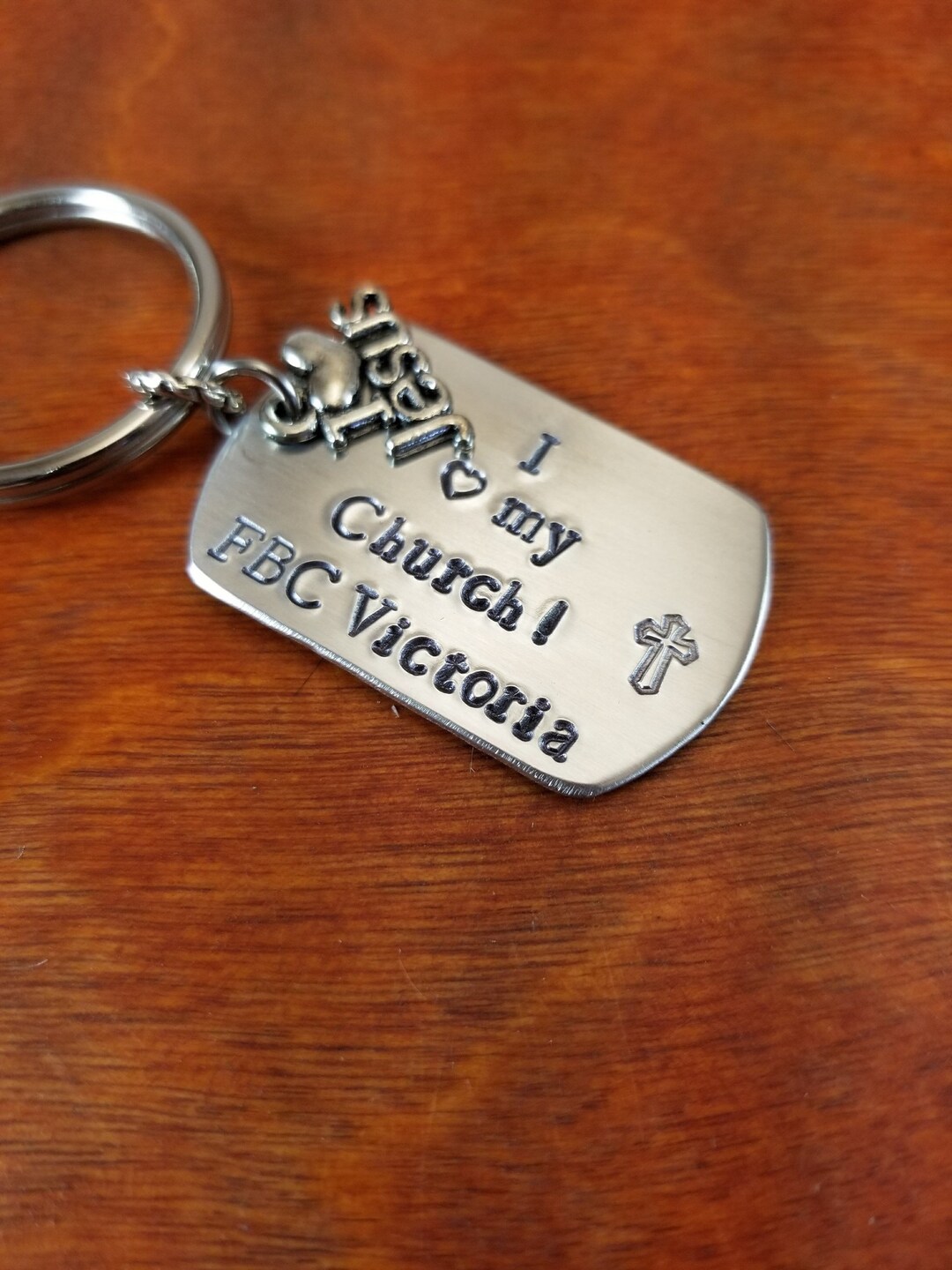 Personalized Hand Stamped Church Key Chain, Christian, Religious Gift ...
