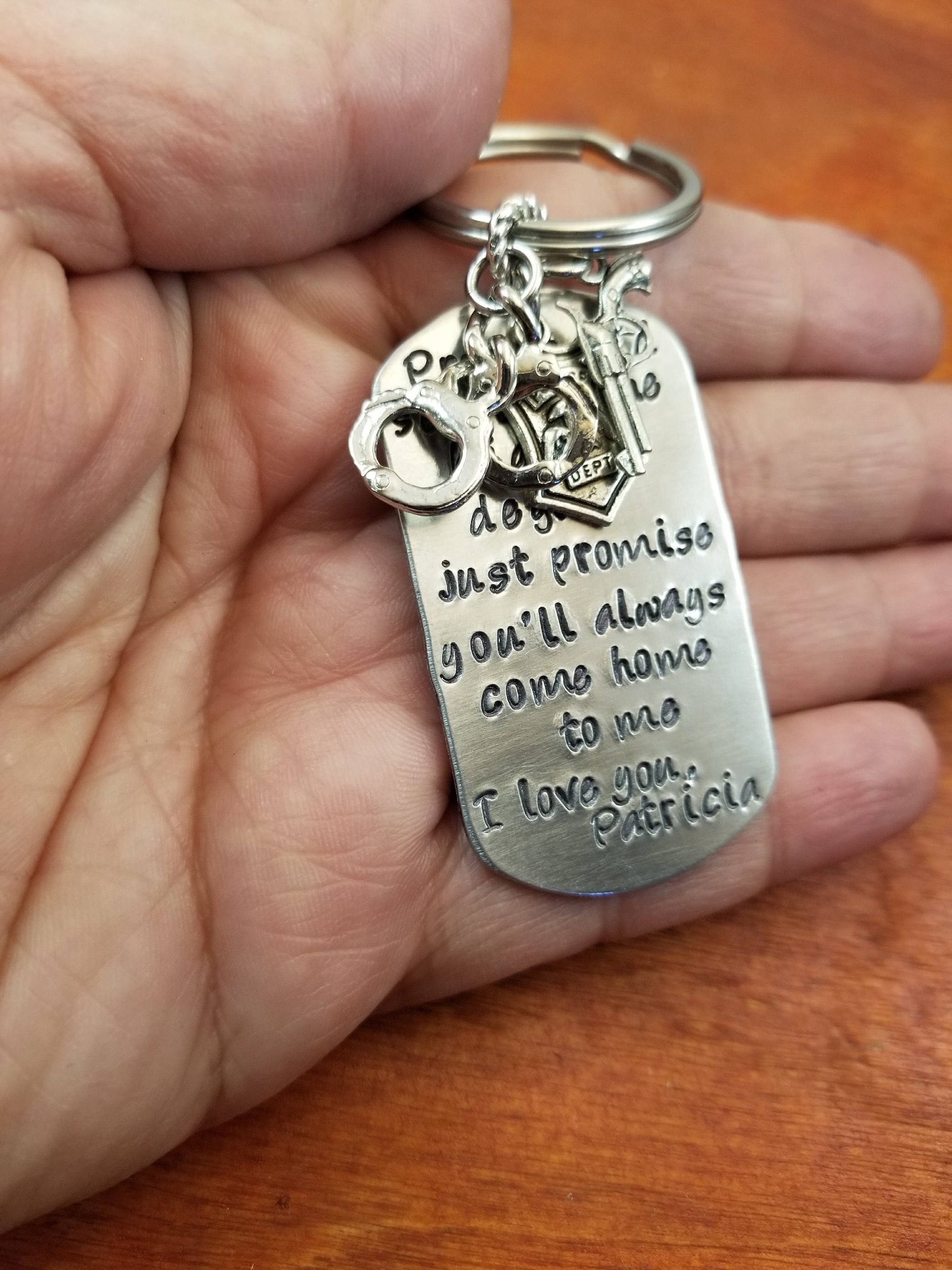 Hand Stamped Personalized police Officer key chain Protect | Etsy
