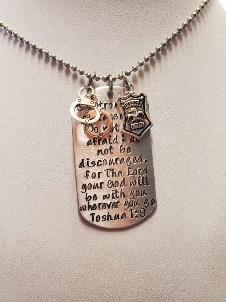 Hand Stamped Police Bible Verse Necklace Joshua 1:9 Be | Etsy