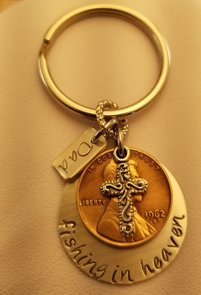 Remembrance Penny Key Chain Fishing in Heaven Memorial - Etsy