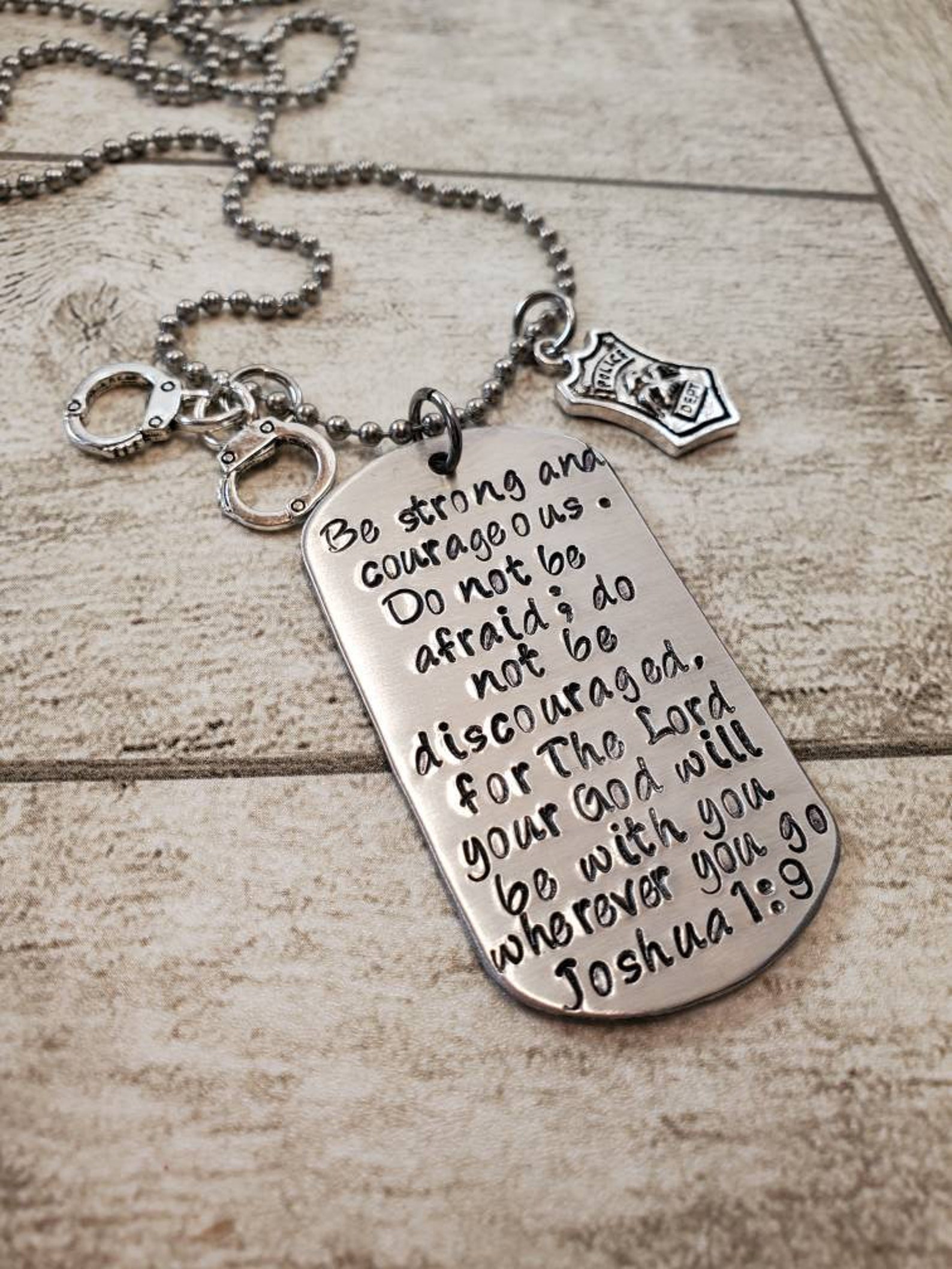 Hand Stamped Police Bible Verse Necklace Joshua 1:9 Be | Etsy