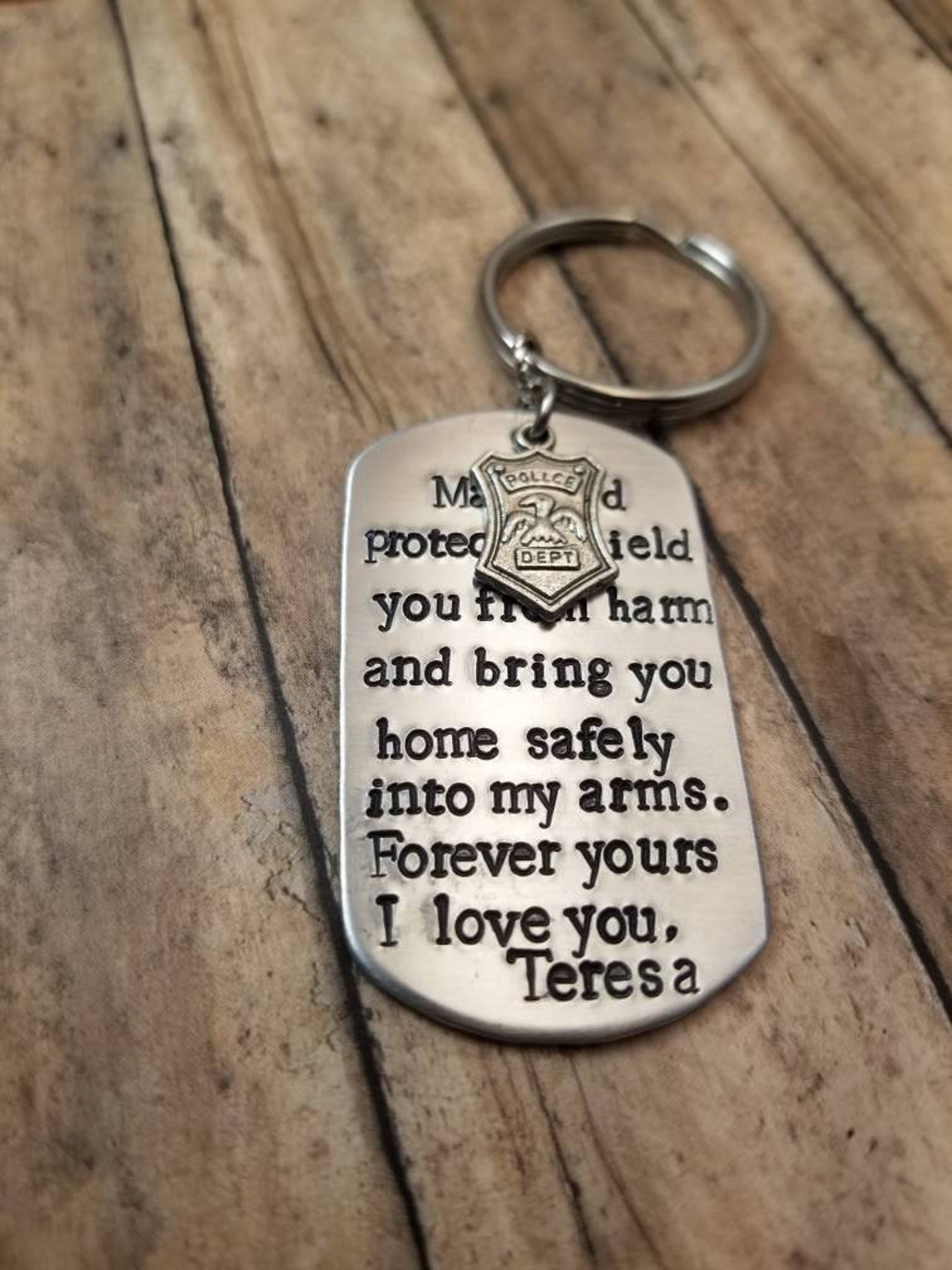 Hand Stamped Personalized Police Officer Prayer Key Chain | Etsy