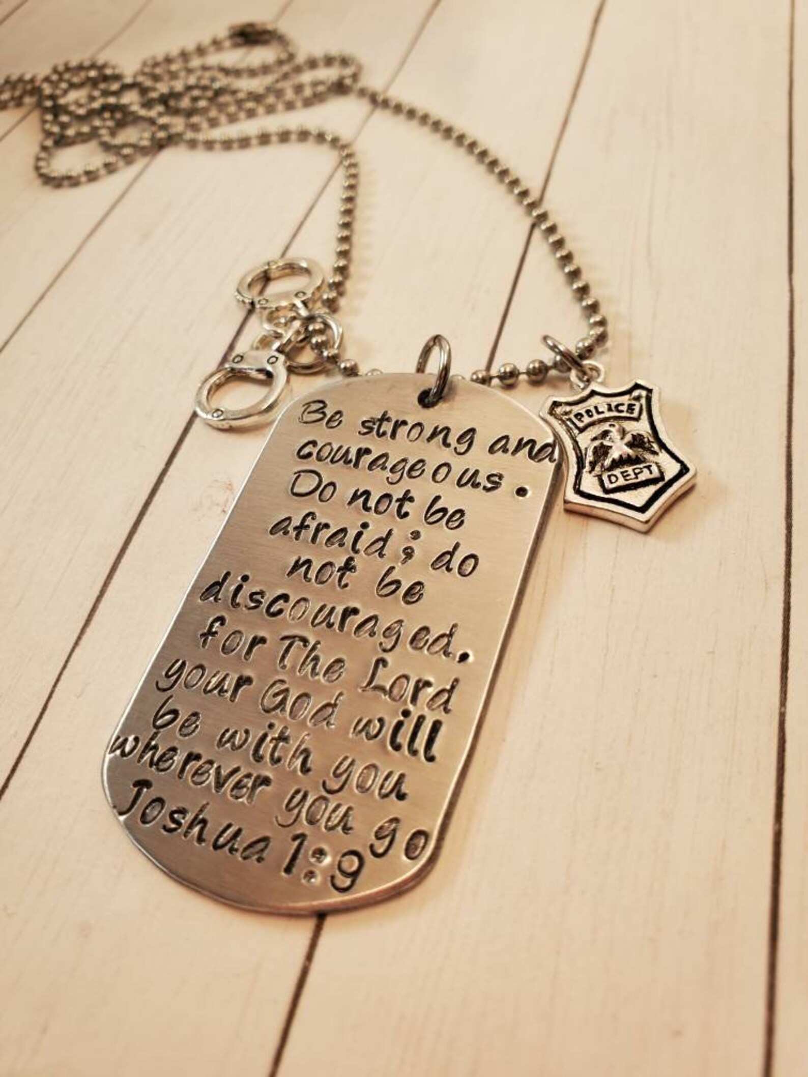 Hand Stamped Police Bible Verse Necklace Joshua 1:9 Be | Etsy