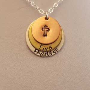 Hand Stamped Mixed Metal Live Fearless, Gift for Baptism, Confirmation ...