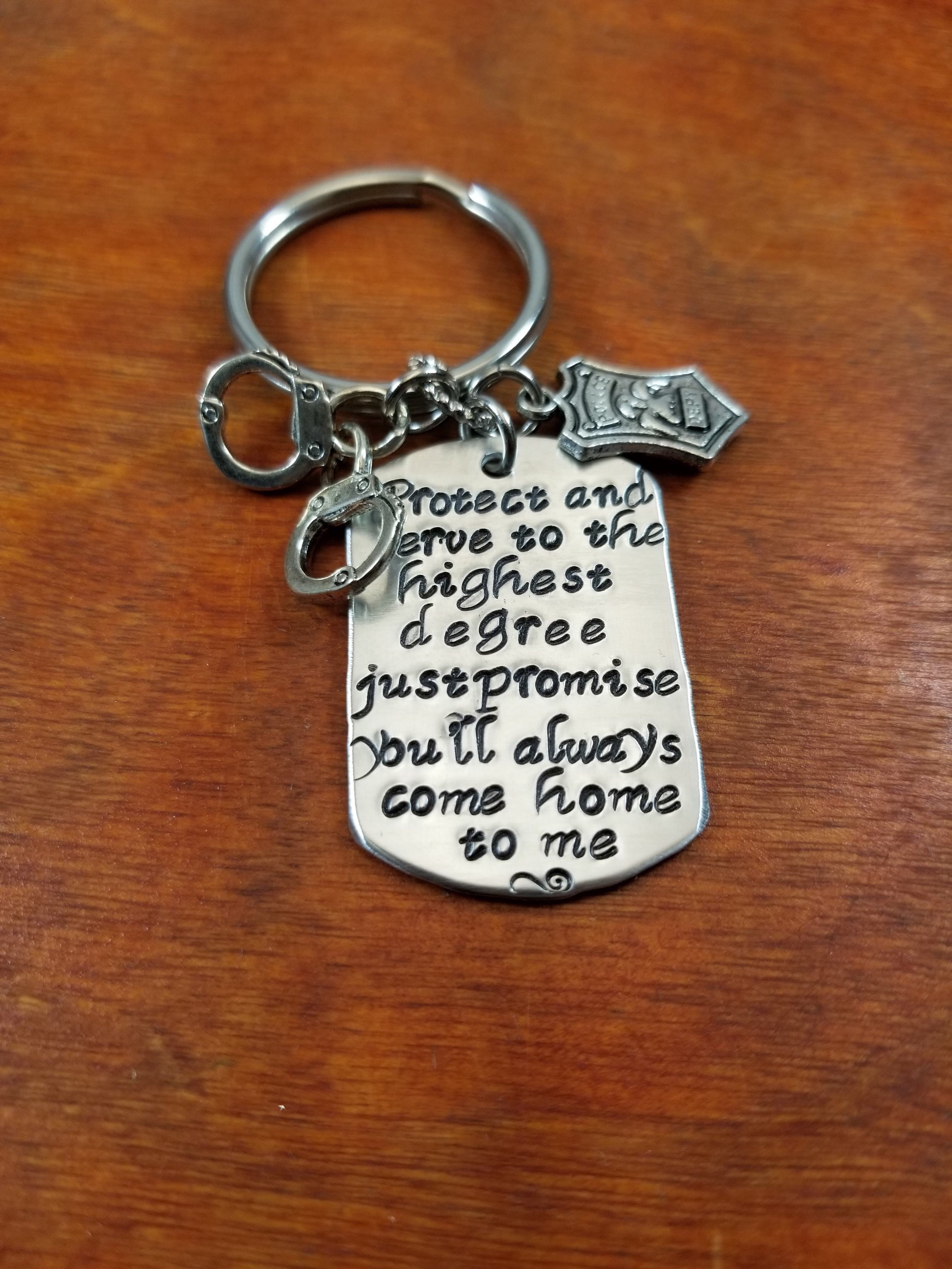 Hand Stamped Police Officer key chain Protect and serve | Etsy
