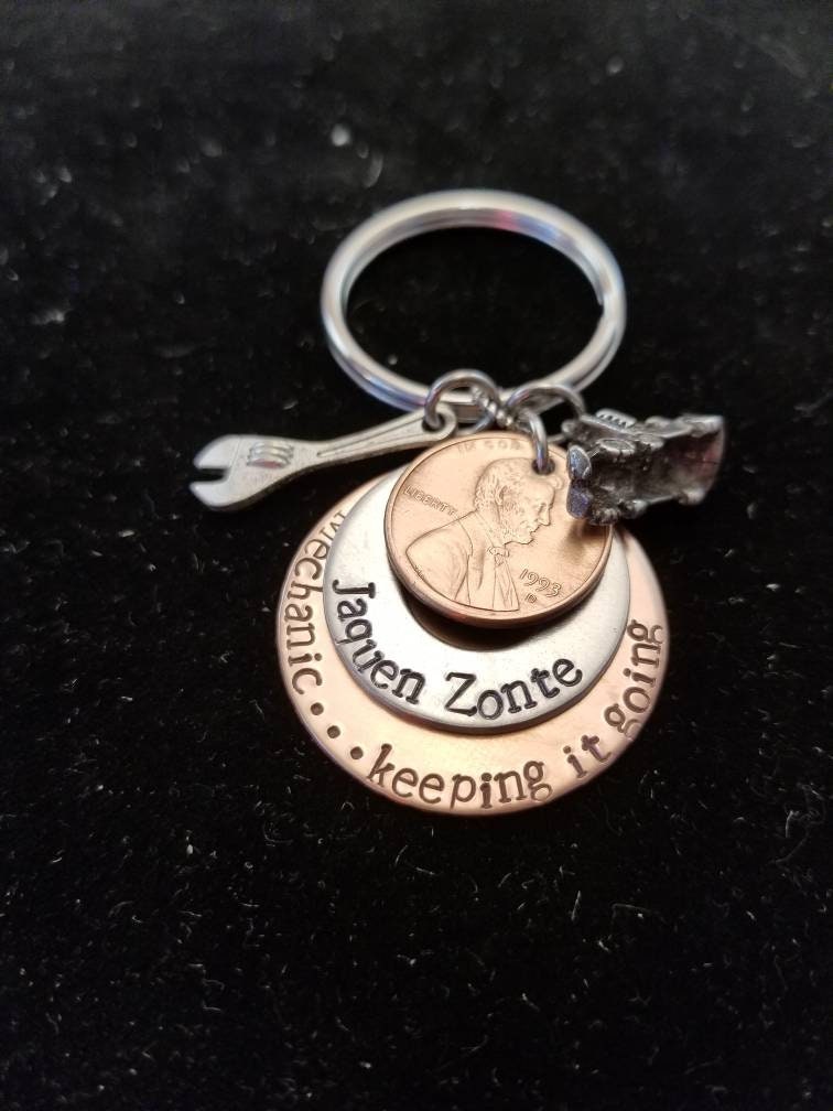 Mechanic Key Chain, Keeping It Going, Gift for a Mechanic, Hand Stamped ...