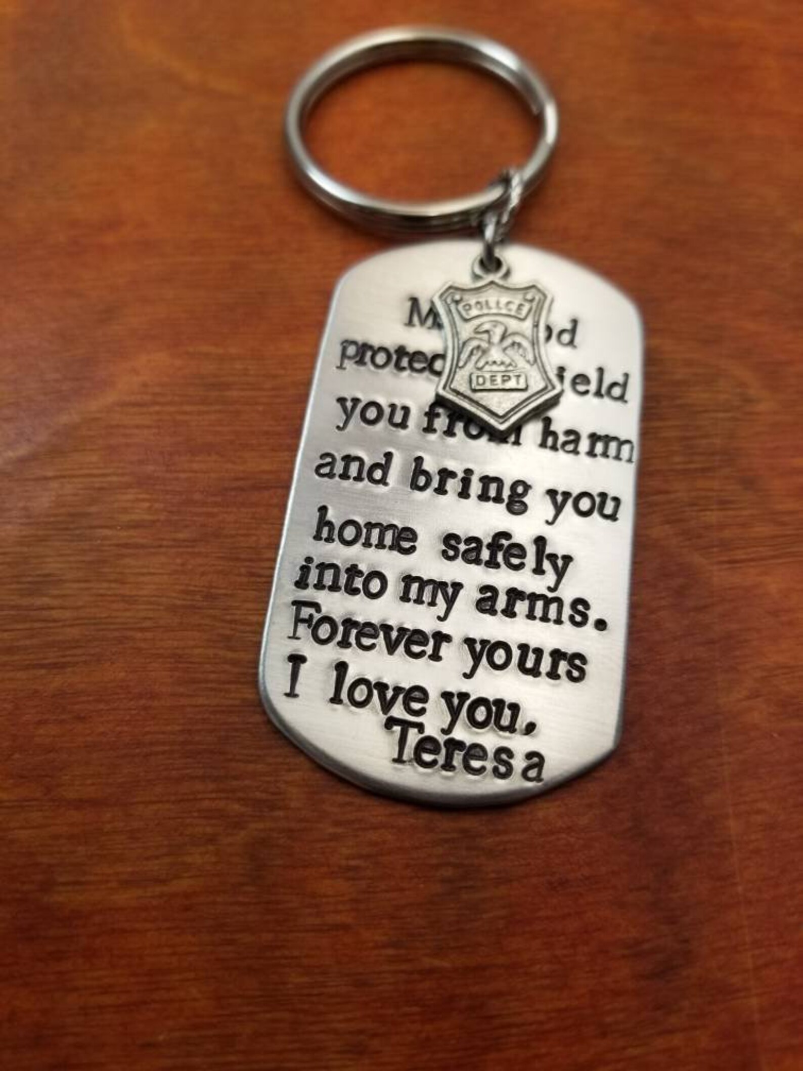 Hand Stamped Personalized Police Officer Prayer Key Chain | Etsy