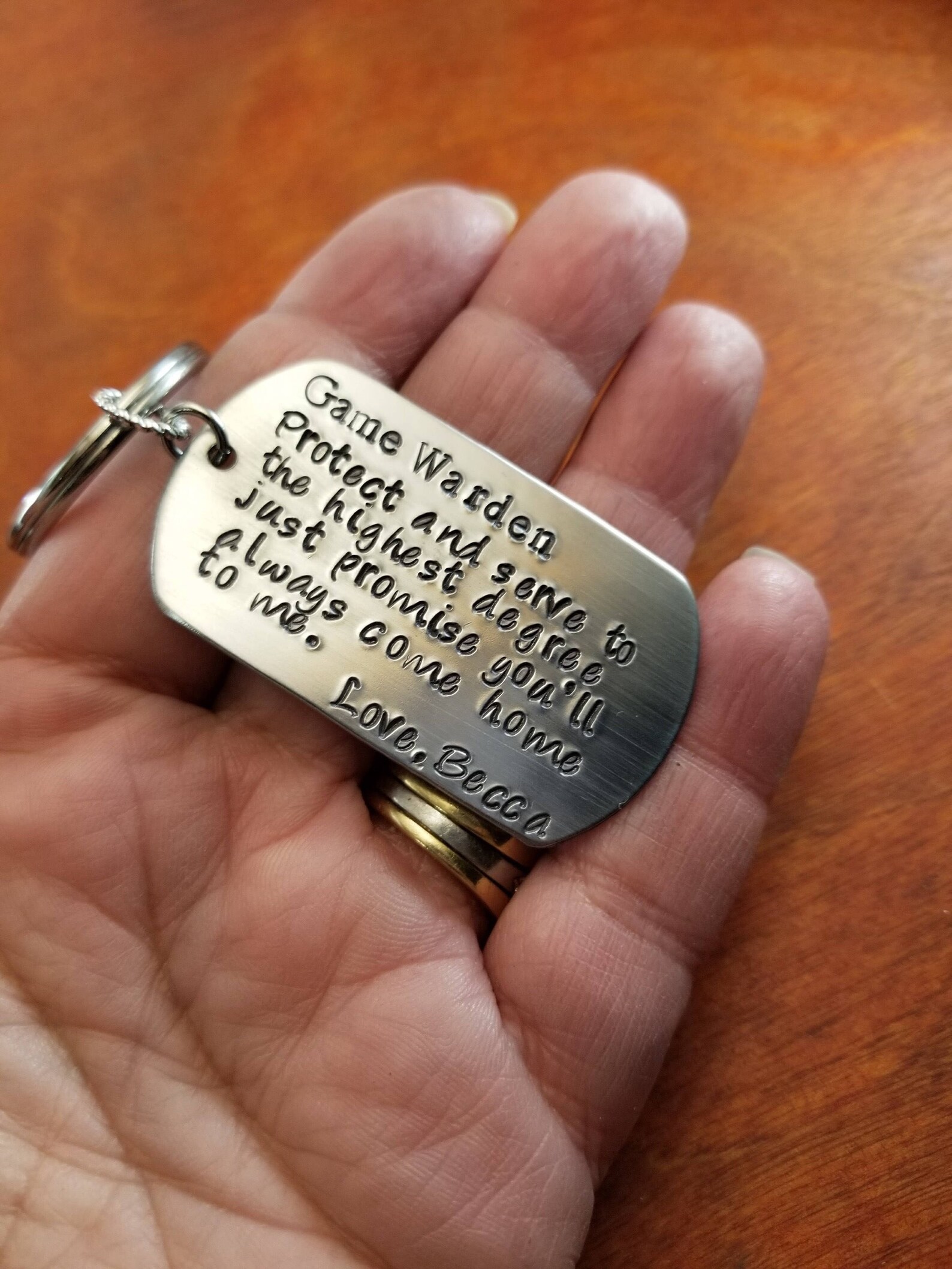 Hand Stamped Personalized Game Warden Key Chain Protect and - Etsy