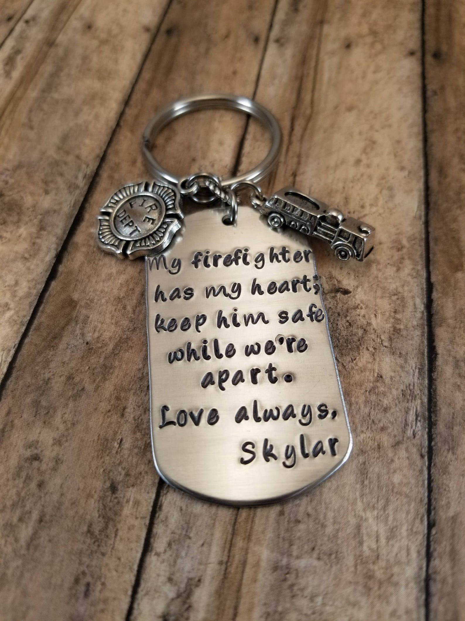 Fireman Key Chain Keep Him Safe Firefighter Key Chain | Etsy